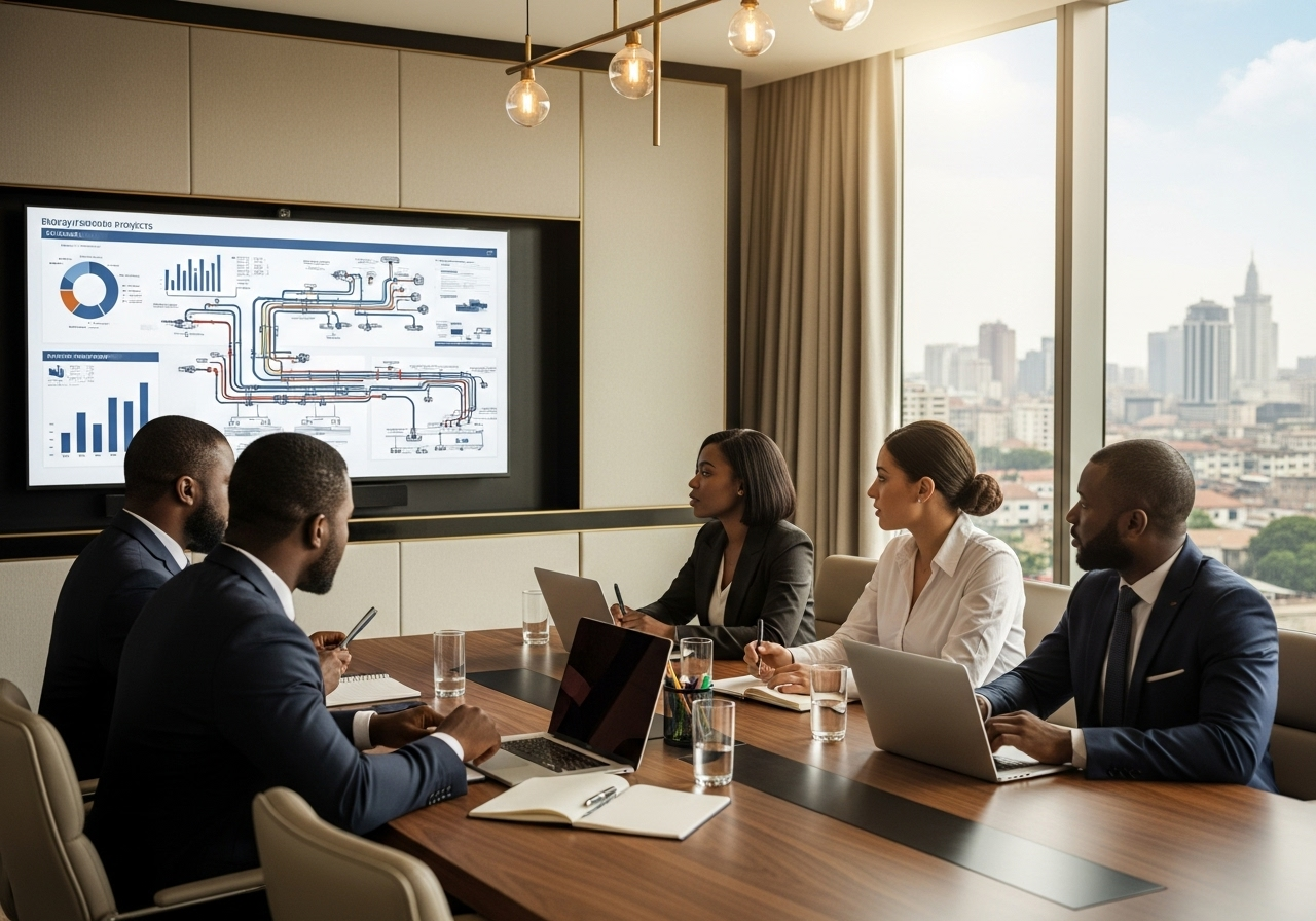 Nigerian energy industry professionals in leadership meeting
